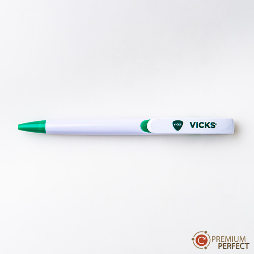 ผลงาน ปากกาพลาสติก VICKS | โรงงานผลิตปากกาพร้อมสกรีนโลโก้ - PEN-PERFECT